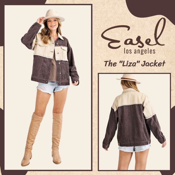 easel | Jackets & Coats | Easel Mix Fabrication Color Block Button Up ...